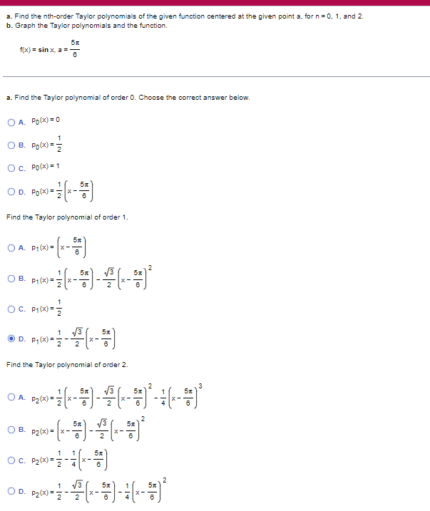 Solved a. Find the nth-order Taylor polynomials of the given | Chegg.com