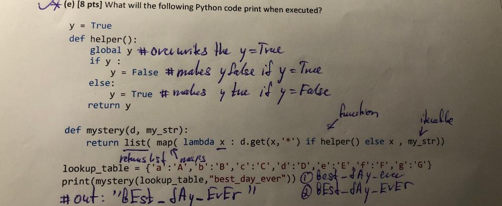 Solved * (e) [8 pts] What will the following Python code | Chegg.com