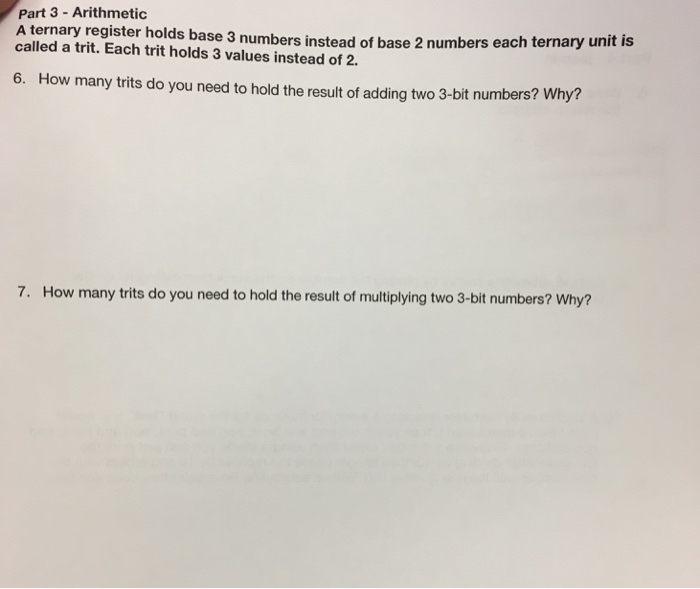 Solved Part 3 - Arithmetic A ternary register holds base 3 | Chegg.com