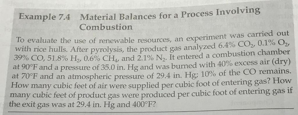 Solved Example 7.4 Material Balances for a Process Involving | Chegg.com