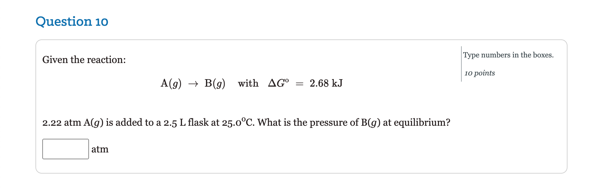 Solved Given the reaction: 2NO(g)+O2(g)→2NO2(g) Type numbers | Chegg.com