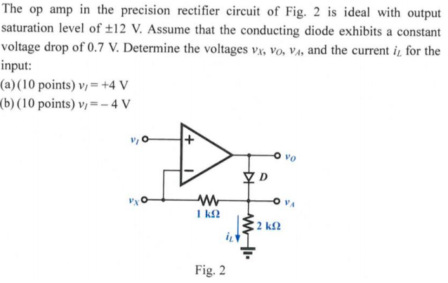 Solved The op amp in the precision rectifier circuit of Fig. | Chegg.com