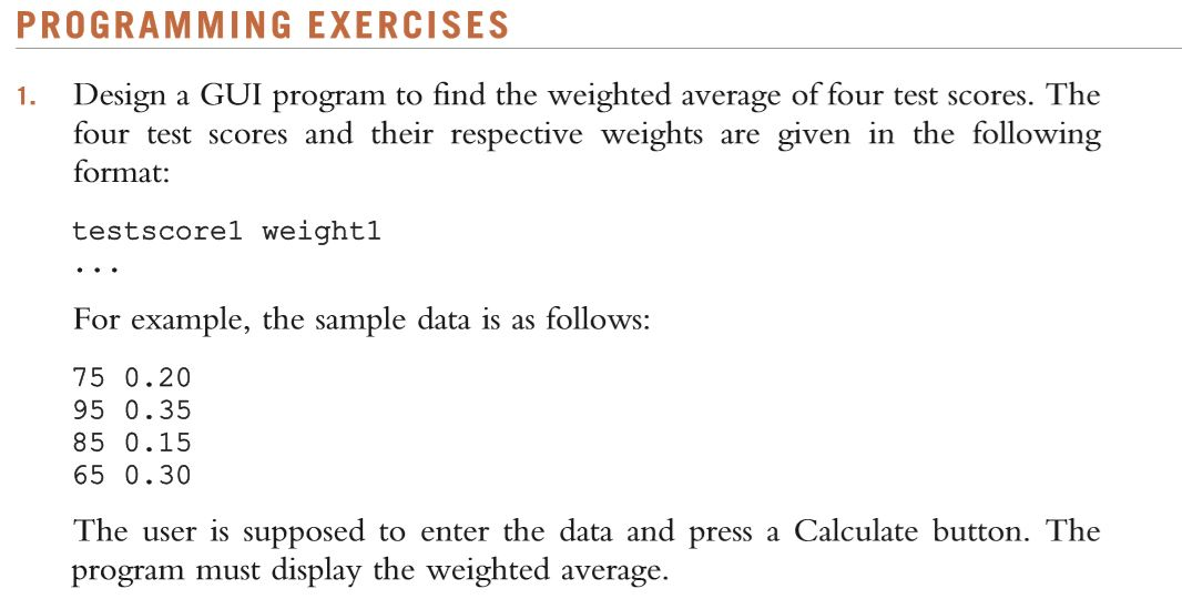 PROGRAMMING EXERCISES Design a GUI program to find | Chegg.com