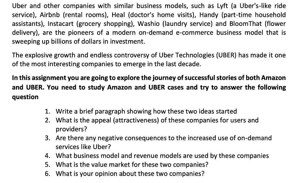 Solved Uber and other companies with similar business | Chegg.com