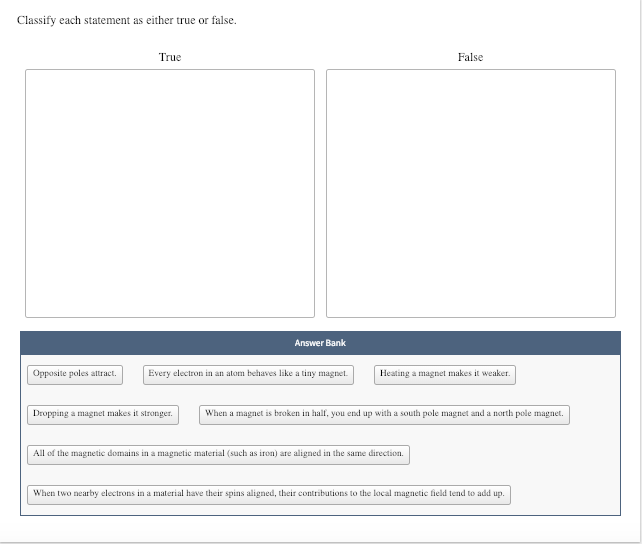 Solved Classify each statement as either true or false. True | Chegg.com