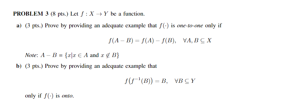 Solved PROBLEM 3 (8 pts.) Let f:X→Y be a function. a) (3 | Chegg.com
