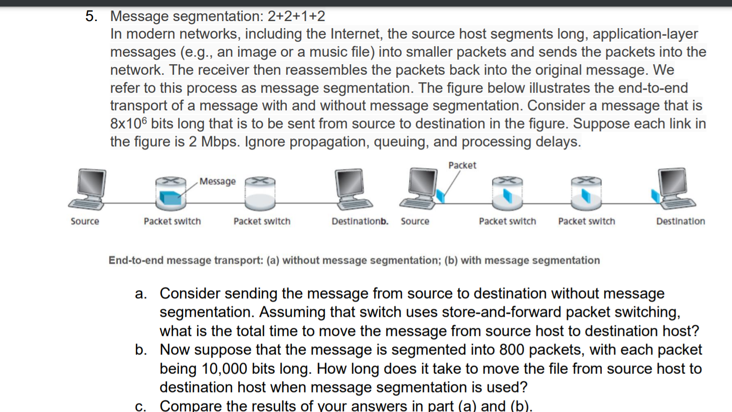 Solved 5. Message segmentation: 2+2+1+2 In modern networks, | Chegg.com