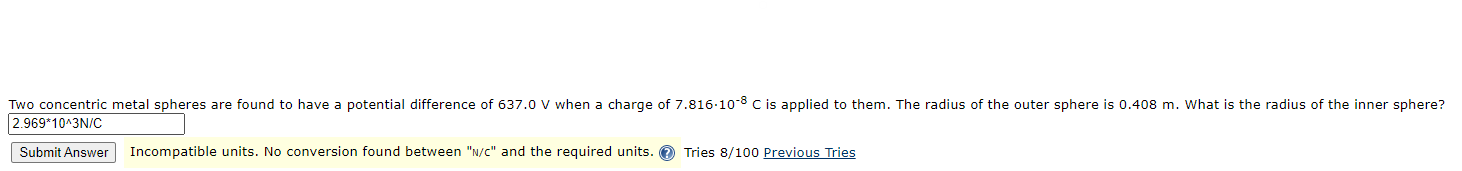 Solved Incompatible units. No conversion found between " N/C | Chegg.com