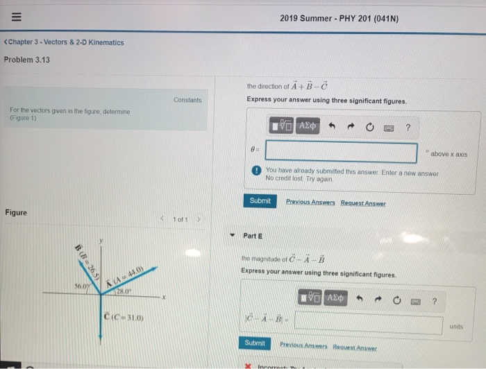 Solved hapter 3 -Vectors &2-D Kinematics oblem 3.13 Part B | Chegg.com