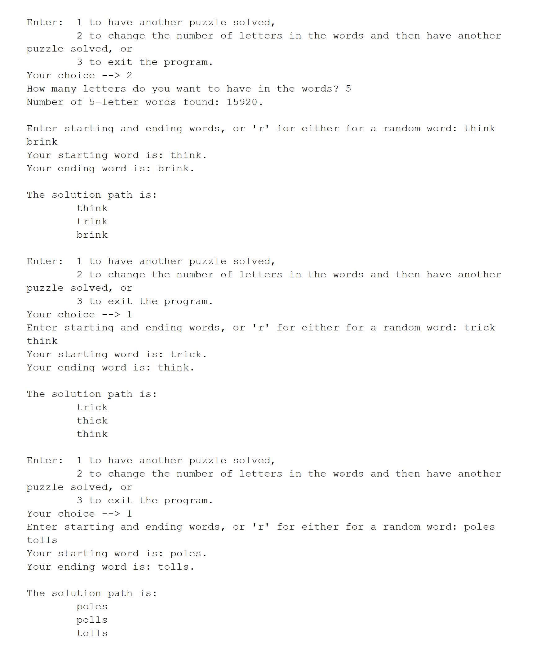 Write Word Ladder Game in C, use this array method, | Chegg.com