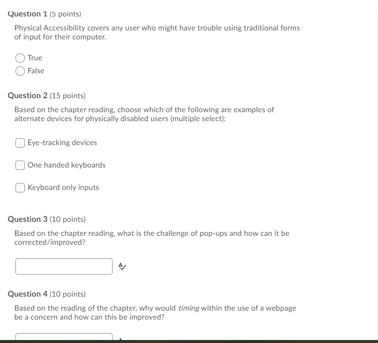 Solved Question 1 (5 points) Physical Accessibility covers | Chegg.com