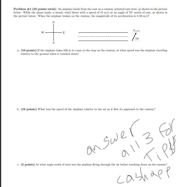 Solved Problem #1 (25 points total): An airplane lands from | Chegg.com