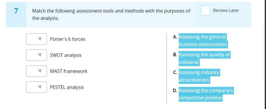 Solved 7 Match the following assessment tools and methods | Chegg.com