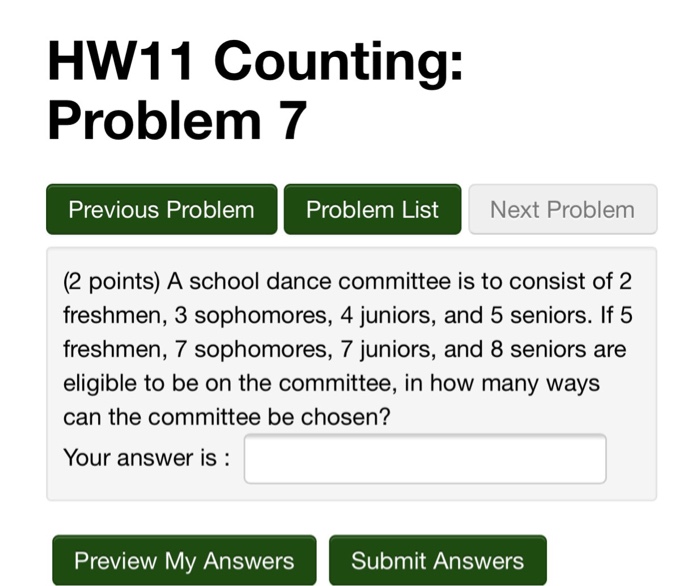Solved HW11 Counting: Problem 7 Previous Problem Problem | Chegg.com