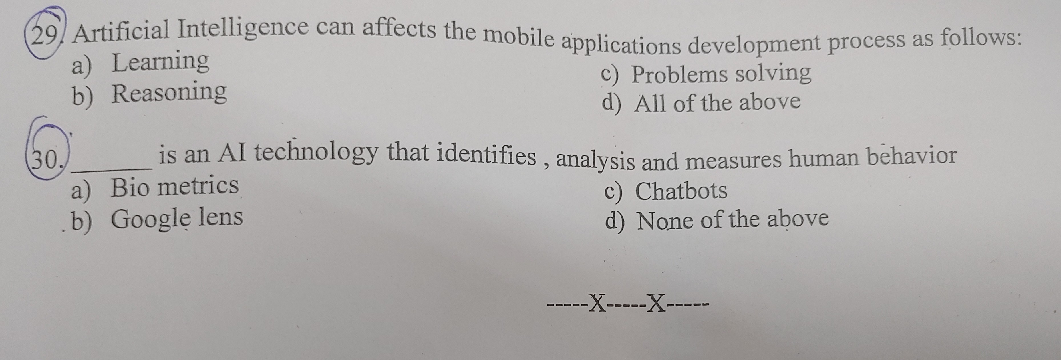 Solved 29. Artificial Intelligence can affects the mobile | Chegg.com