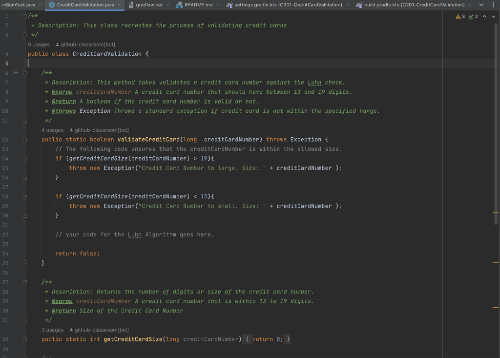 Solved Complete the methods in the CreditCardValidation.java | Chegg.com