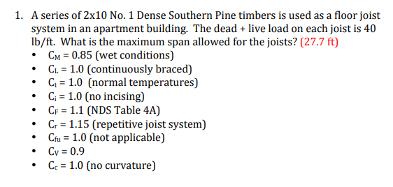 Solved code to be used: National Design Specification (NDS) | Chegg.com ...