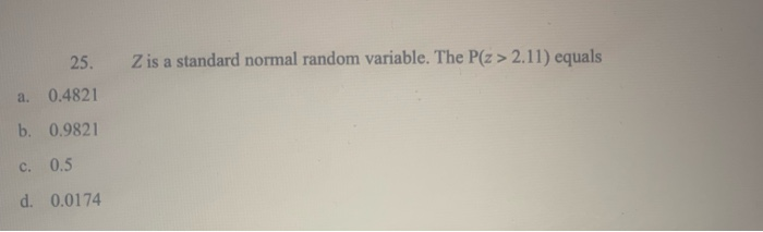 Solved Z is a standard normal random variable. The P(z > | Chegg.com