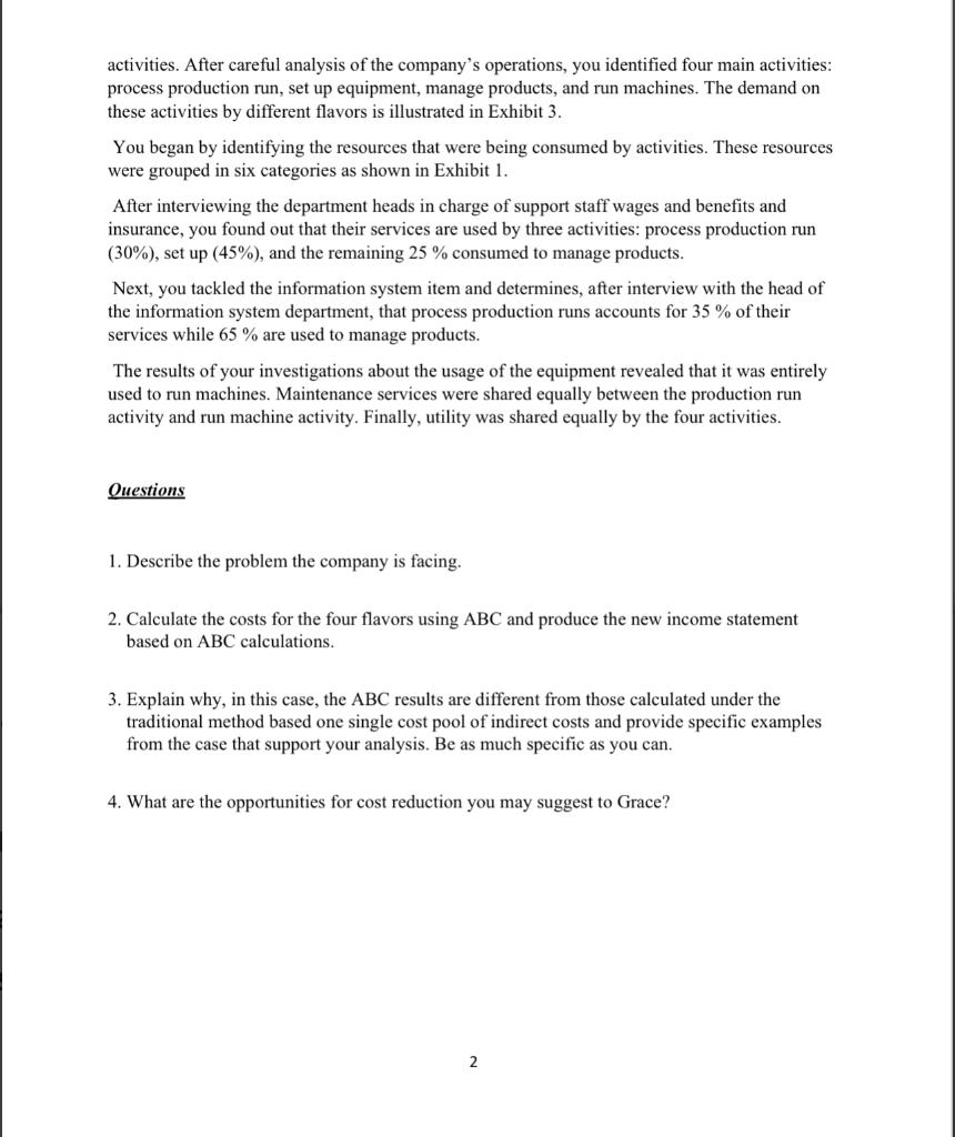 Implementing Activity-Based Costing ( ABC ) The case | Chegg.com