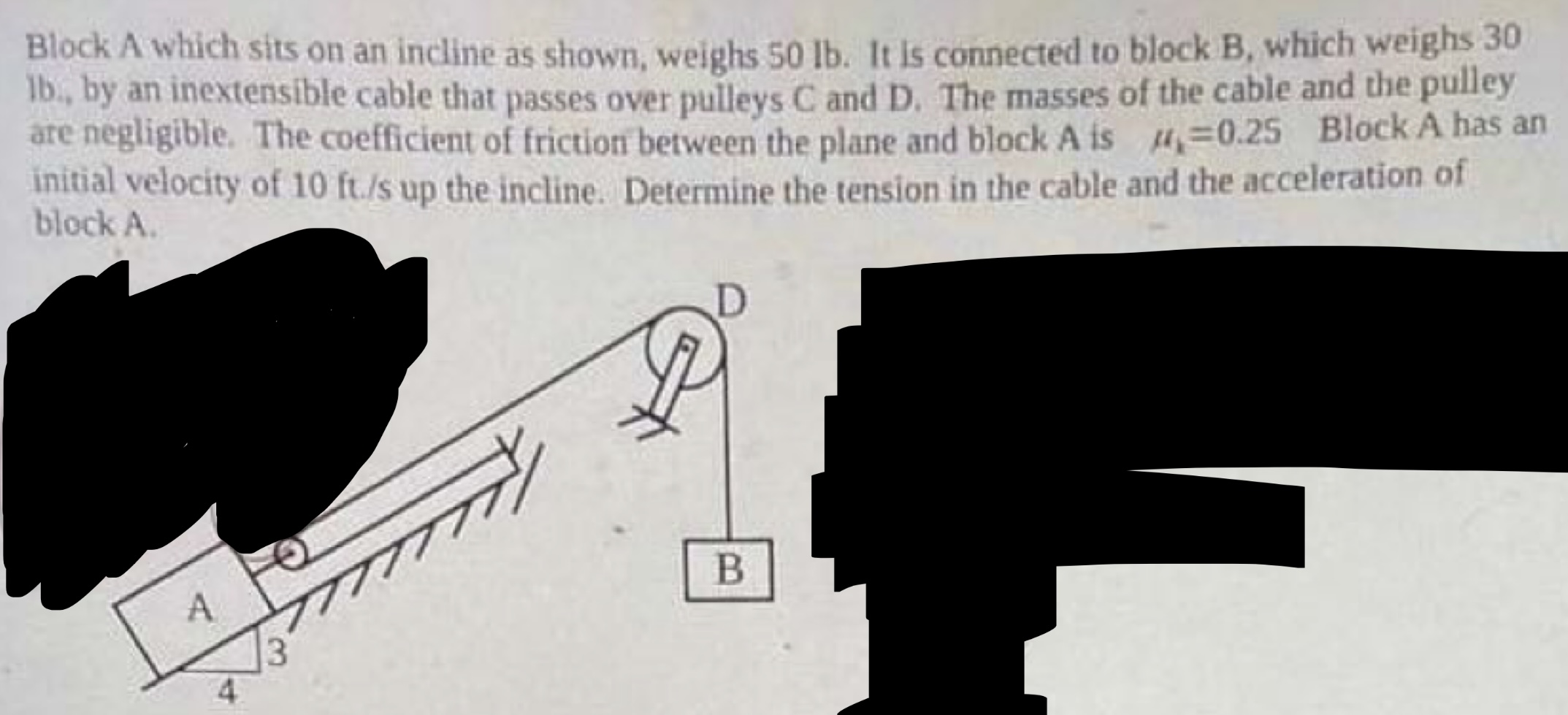 Solved Block A which sits on an incline as shown, weighs | Chegg.com
