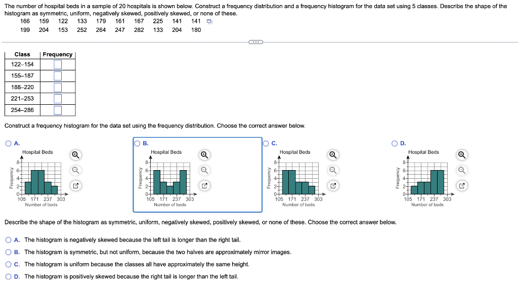 Solved The number of hospital beds in a sample of 20 | Chegg.com