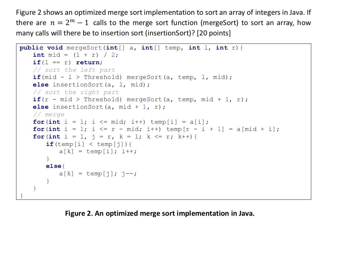 Figure 2 shows an optimized merge sort implementation | Chegg.com