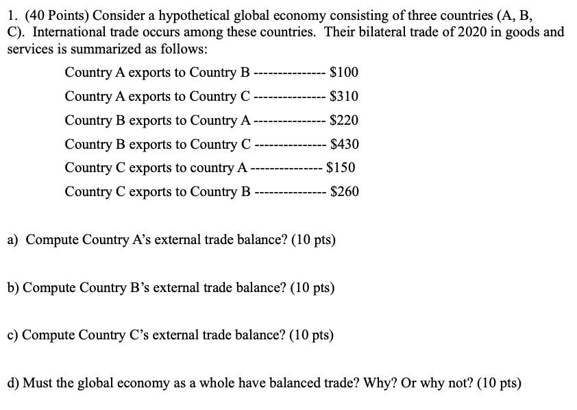 Solved 1. (40 Points) Consider a hypothetical global economy | Chegg.com
