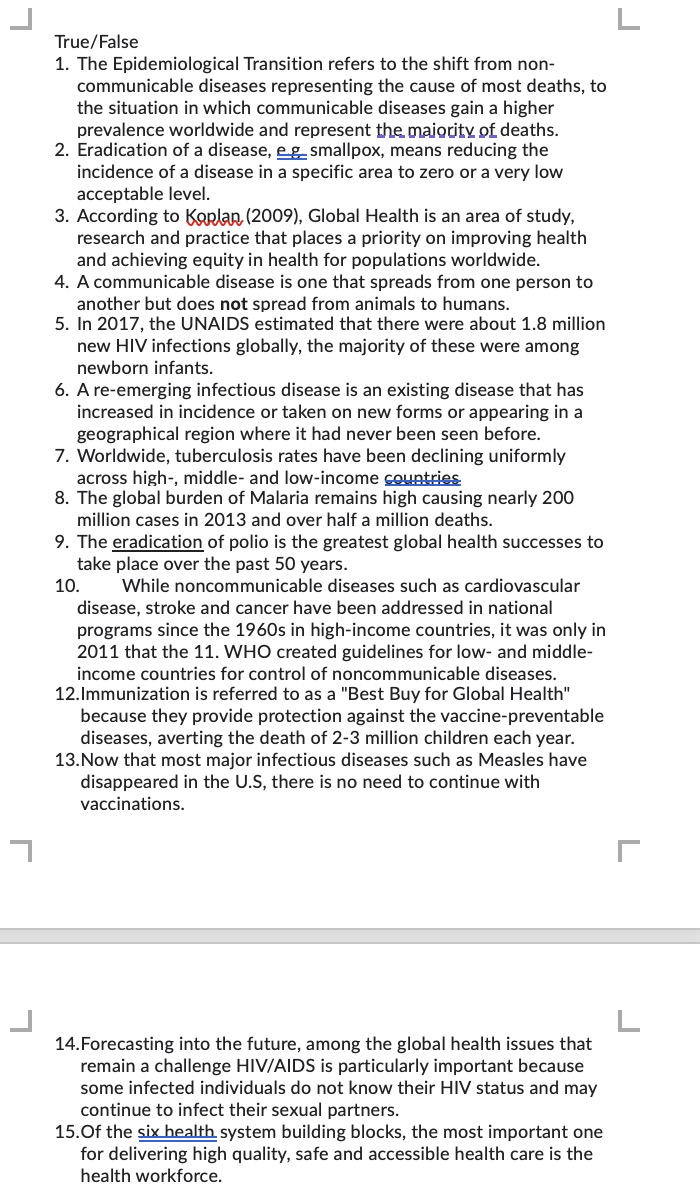 Solved True/False 1. The Epidemiological Transition refers | Chegg.com