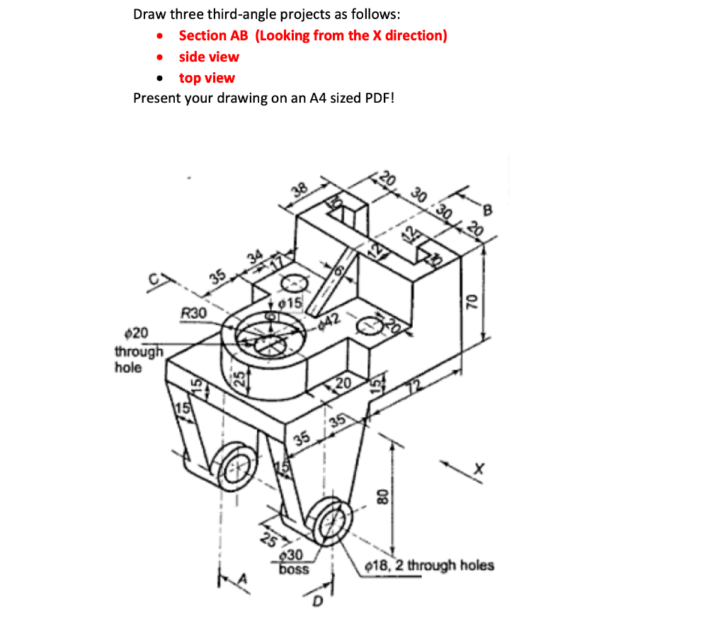 Solved Draw three third-angle projects as follows: Section | Chegg.com