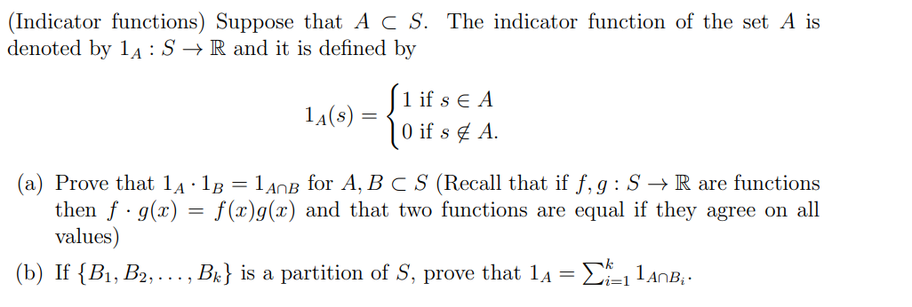 Solved (Indicator functions) Suppose that A CS. The | Chegg.com