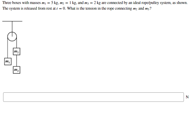 Solved Three boxes with masses mi = 5 kg, m2 = 1 kg, and m3 | Chegg.com
