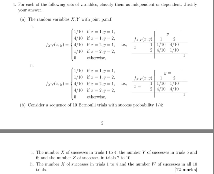 Solved 4. For each of the following sets of variables, | Chegg.com