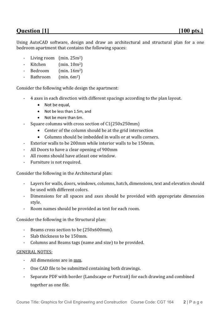 Solved Question 11 [100 pts. Using AutoCAD software, design | Chegg.com