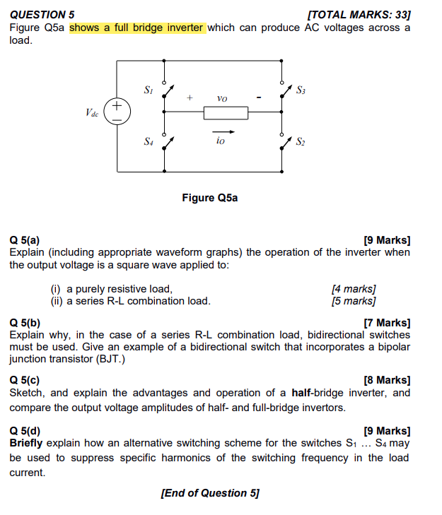 Solved QUESTION 5 [TOTAL MARKS: 33] Figure Q5a shows a full | Chegg.com