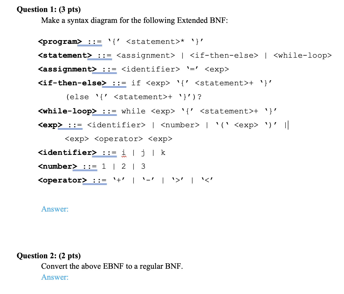 Solved Make A Syntax Diagram For The Following Extended Bnf 