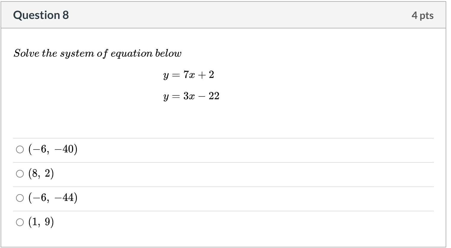 Solved Question 8 4 pts Solve the system of equation below y | Chegg.com