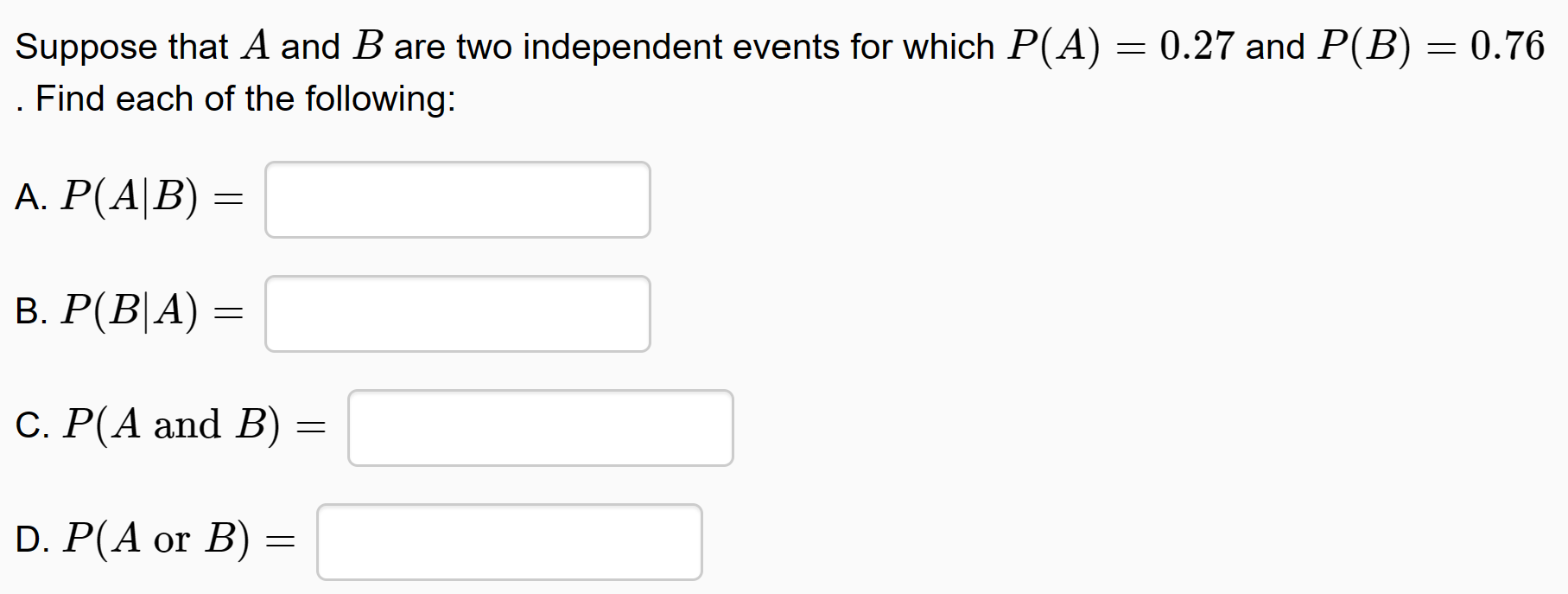 Solved Suppose that A and B are two independent events for | Chegg.com