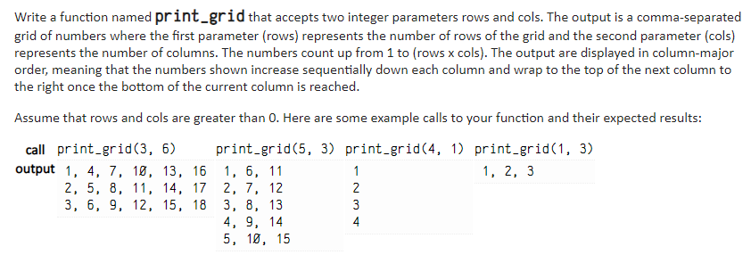Write a function named print_grid that accepts two | Chegg.com