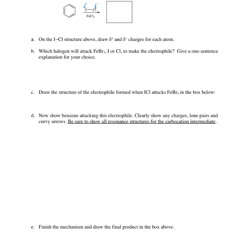 Solved FeCl3 a. On the I-Cl structure above, draw 8 and 8 | Chegg.com