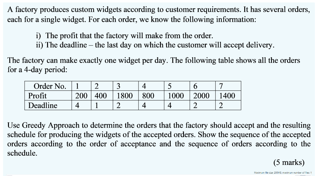 Solved A factory produces custom widgets according to | Chegg.com