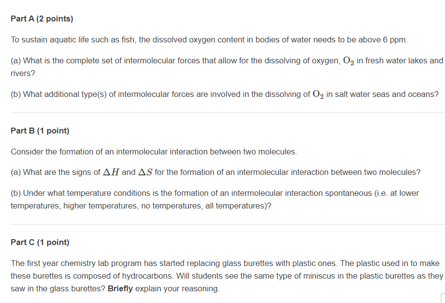Solved Part A (2 points) To sustain aquatic life such as | Chegg.com