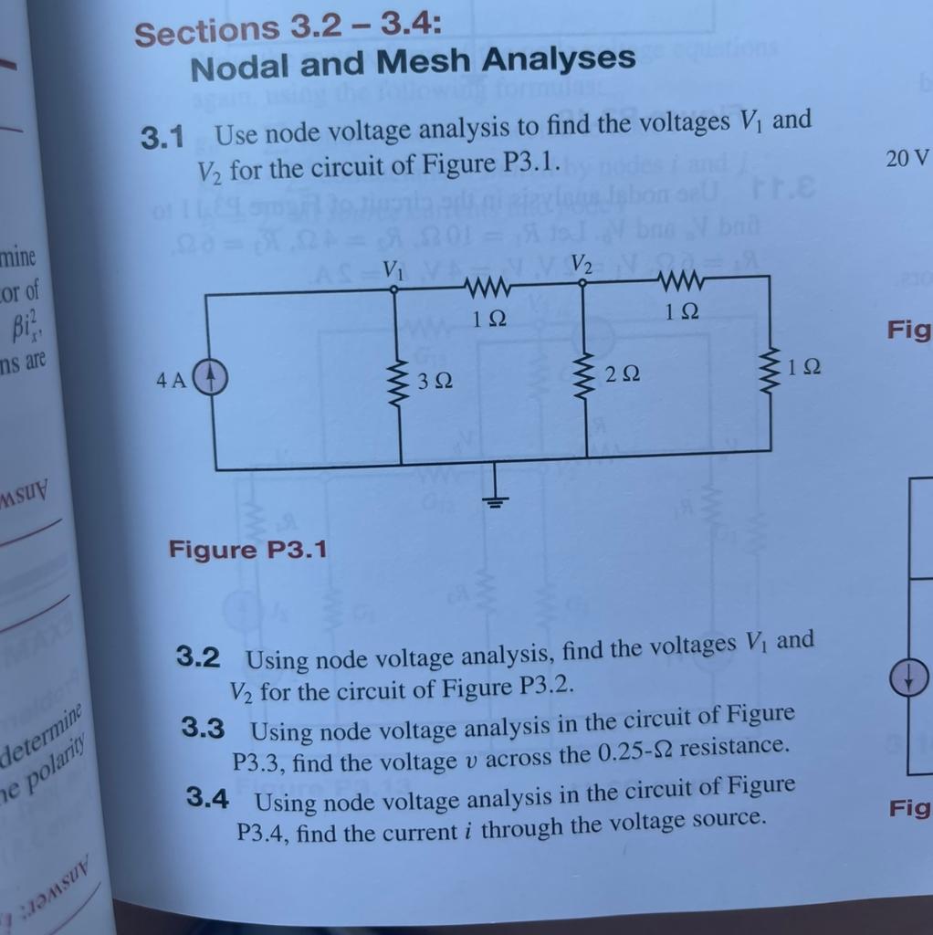 Solved 3.1 Use node voltage analysis to find the voltages V1 | Chegg.com