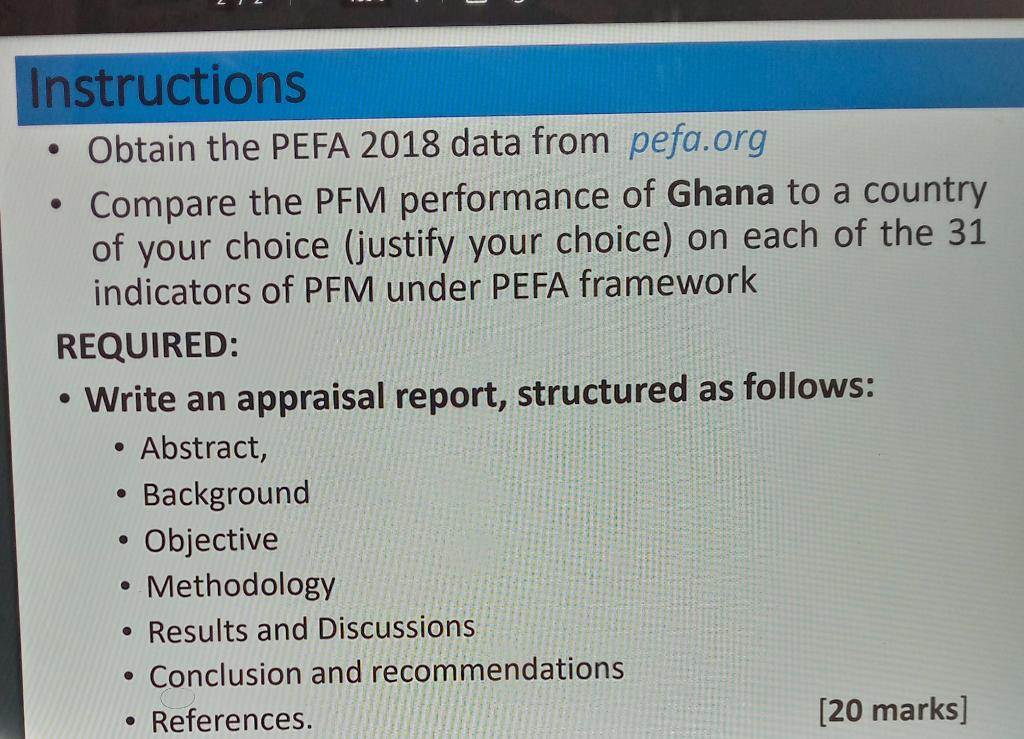 Solved Instructions Obtain the PEFA 2018 data from pefa.org | Chegg.com