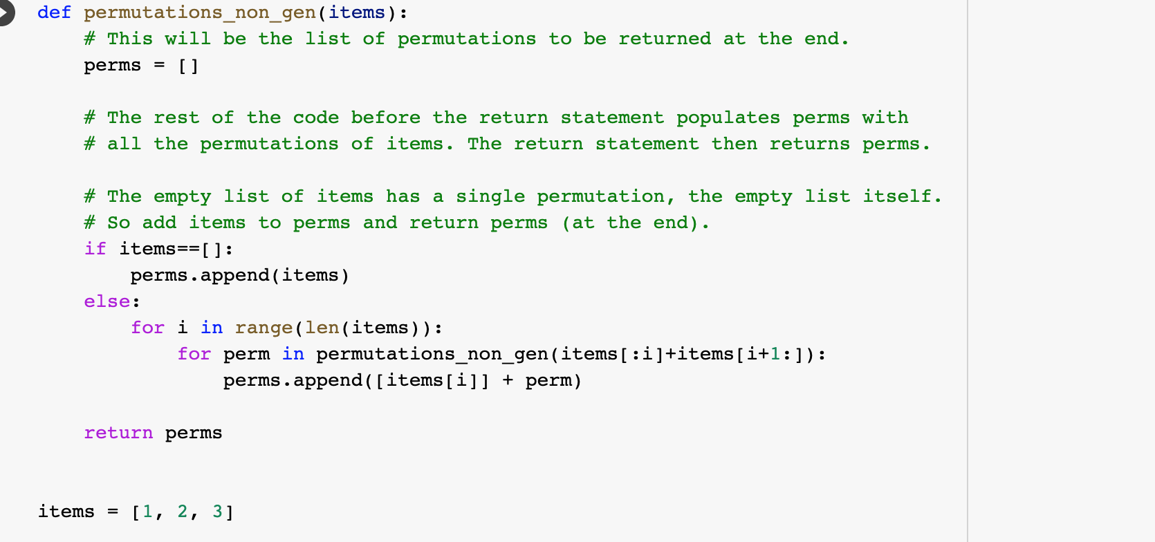 Solved def permutations (items): Return a generator that | Chegg.com