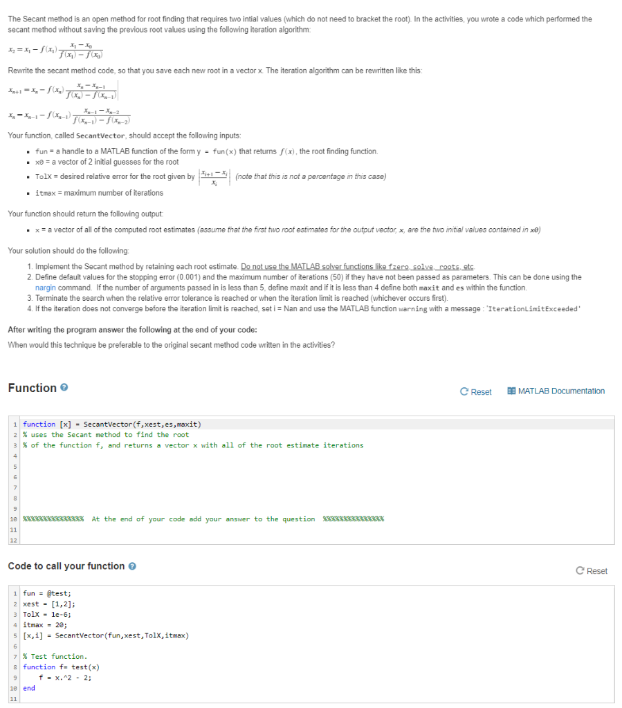 The Secant method is an open method for root finding | Chegg.com