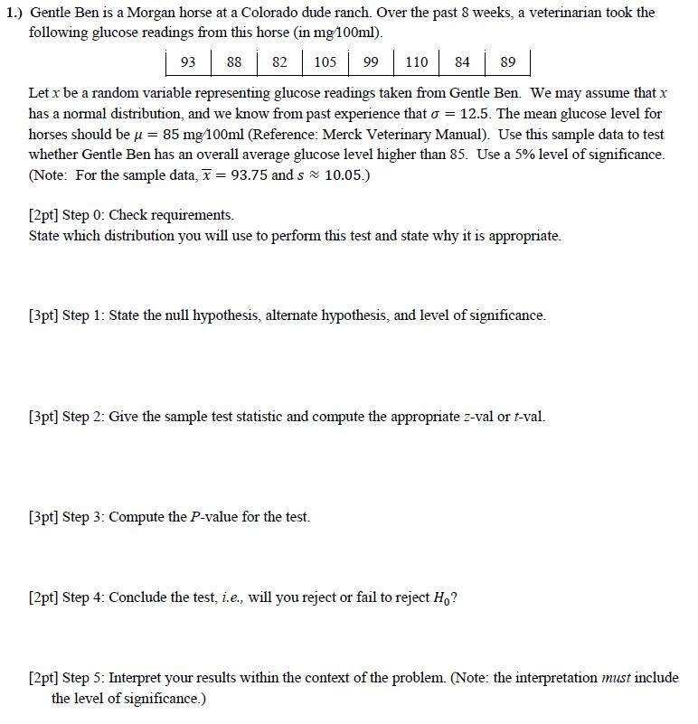 Solved 1.) Gentle Ben is a Morgan horse at a Colorado dude | Chegg.com