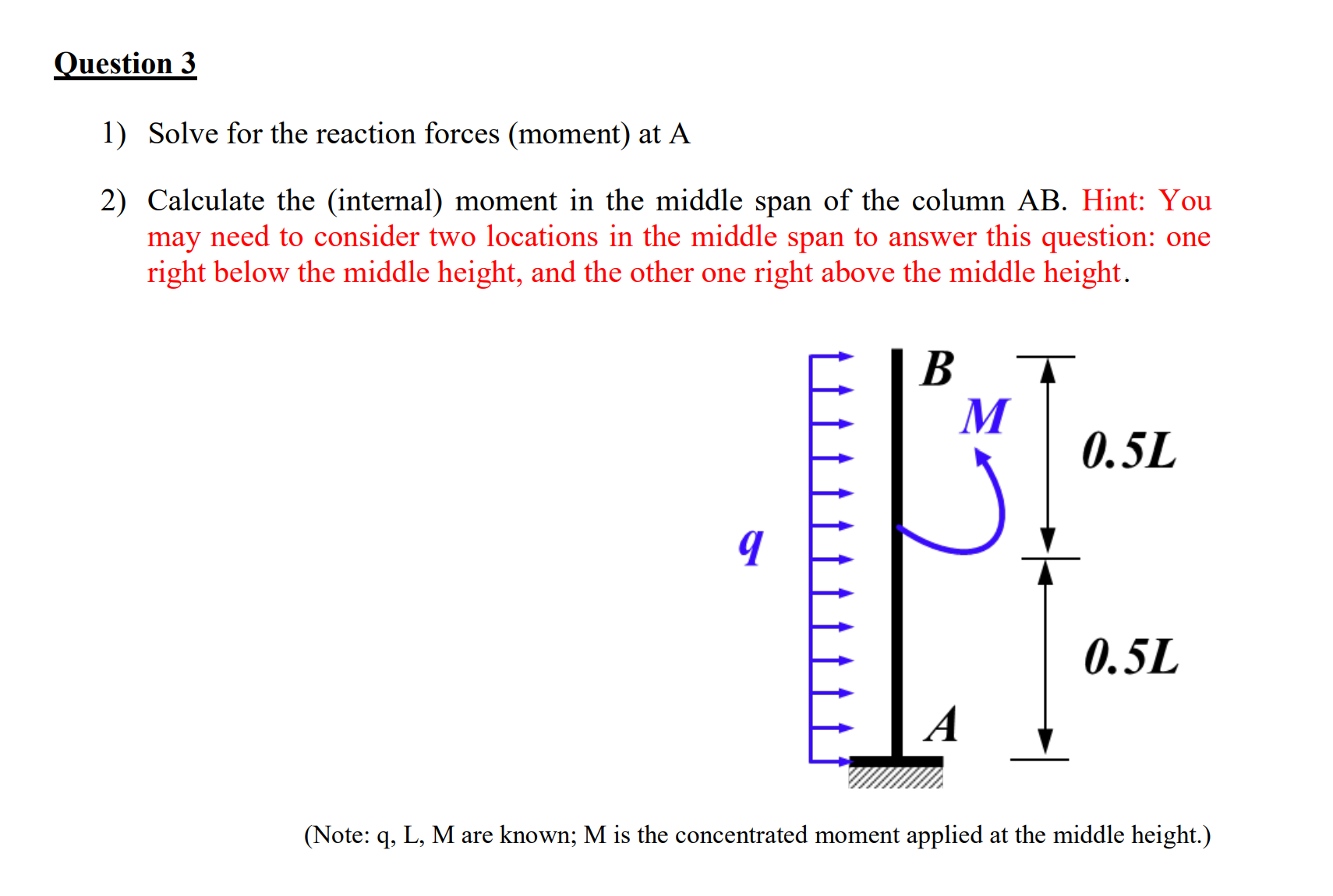 Solved 1) Solve for the reaction forces (moment) at A 2) | Chegg.com