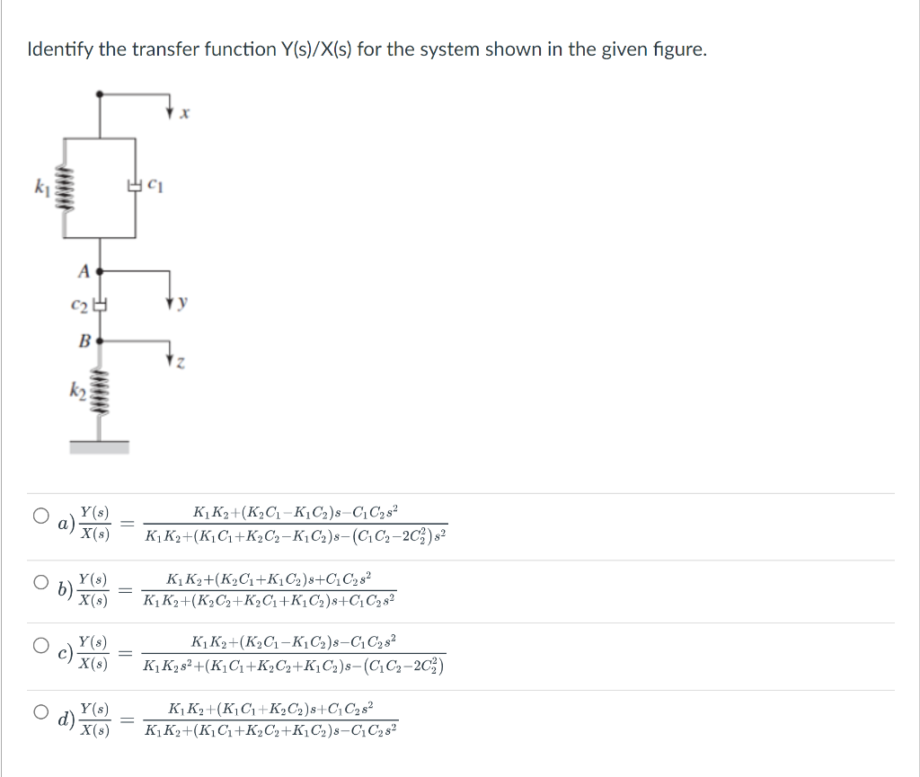 Identify the transfer function Y(s)/X(s) for the | Chegg.com
