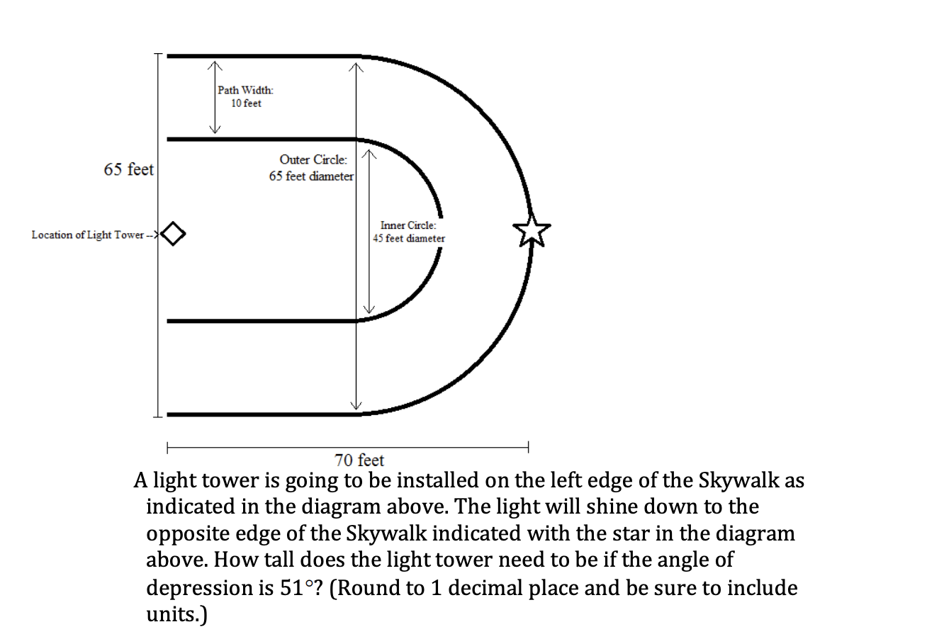 Solved Path Width: 10 feet 65 feet Outer Circle: 65 feet | Chegg.com