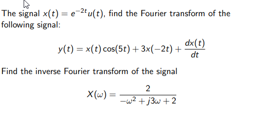 Solved The signal x(t) = e-2tu(t), find the Fourier | Chegg.com